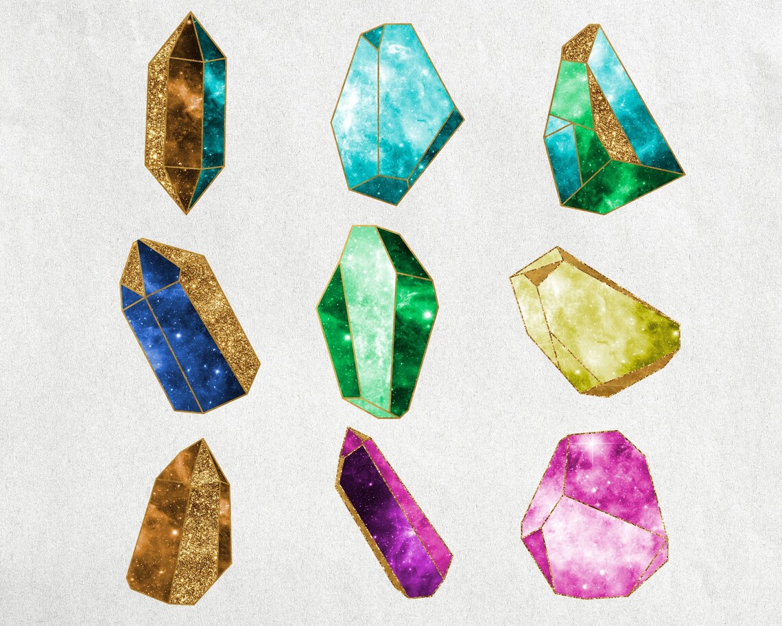 Cosmic Crystal Clipart PNG Gemstones Galaxy Crystal Gold - Etsy