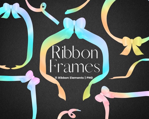 Rainbow Ribbon Frame Clipart Ribbon Clipart Rainbow Bow | Etsy