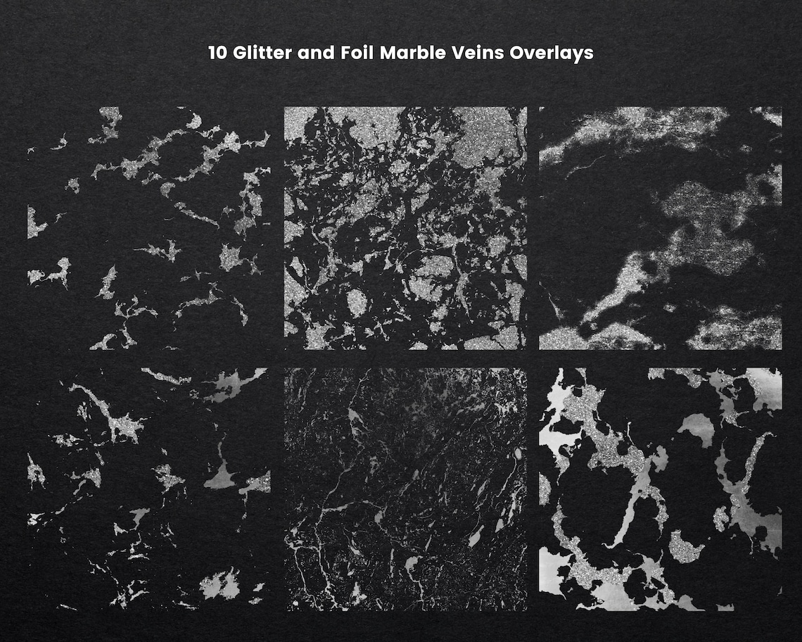 Silver Marble Veins Overlays, Glitter and Foil Marble Transparent Clip ...