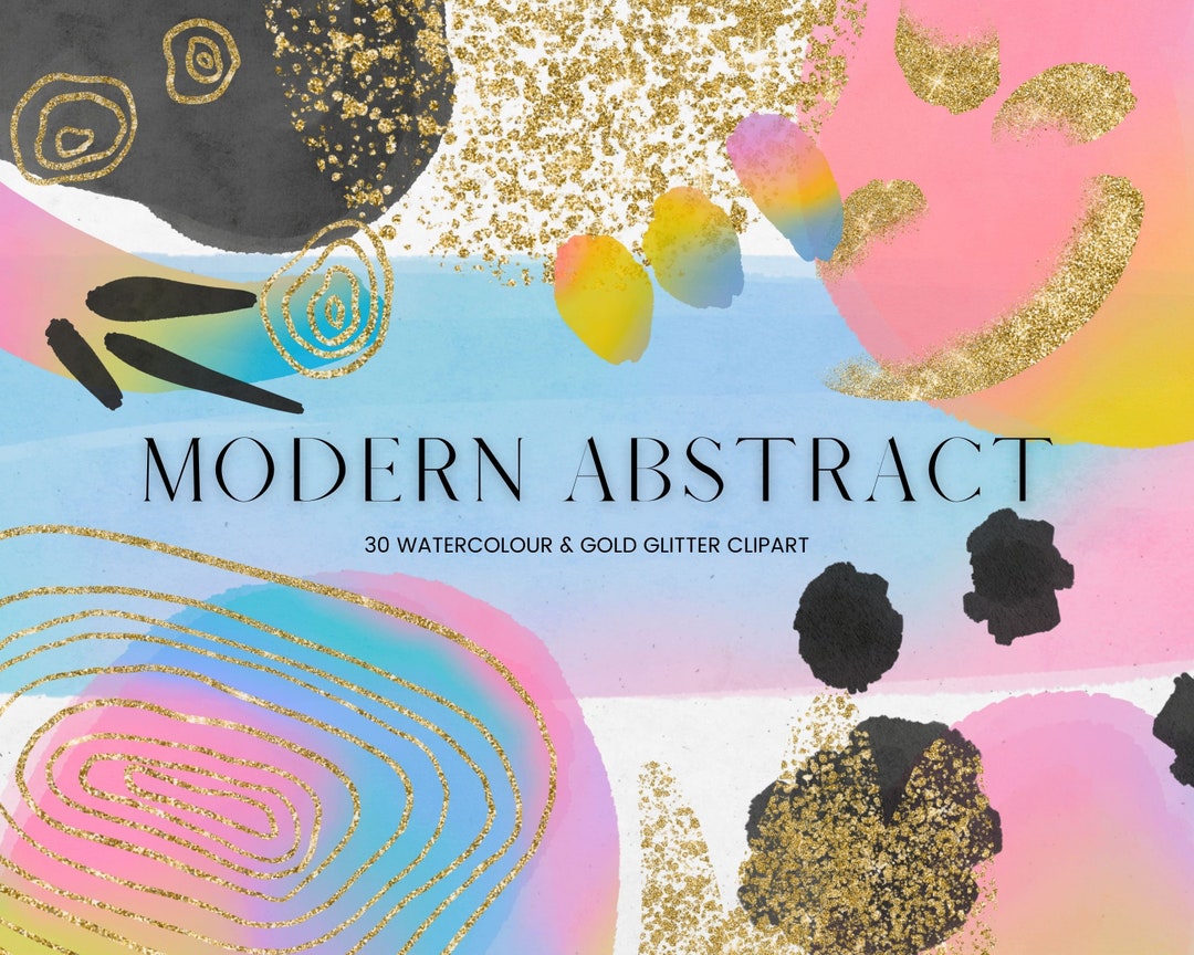 Modern Rainbow Abstract Shapes Clipart, PNG Gold Glitter Shape, Black ...