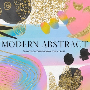 Modern Rainbow Abstract Shapes Clipart, PNG Gold Glitter Shape, Black ...