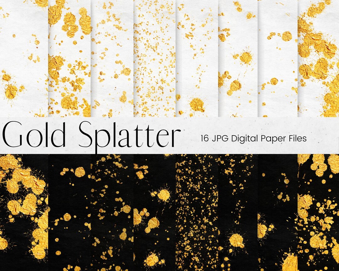 Gold Ink Dots Digital Paper Pattern, Black and White Ink Splatter ...
