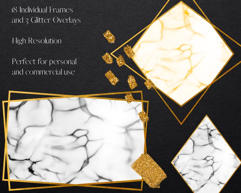 Gold Marble Frame Clipart, Circle Square Logo Frames, Marble Shape Clip ...