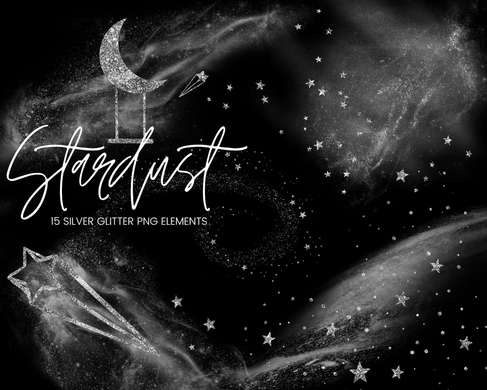 Silver Glitter Space Clipart, Cosmic Space Dust, Galaxy Overlay, Silver ...