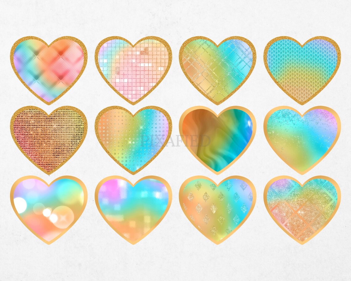 Glam Heart Clipart Sparkling Rainbow Glitter Love Heart Clip - Etsy ...