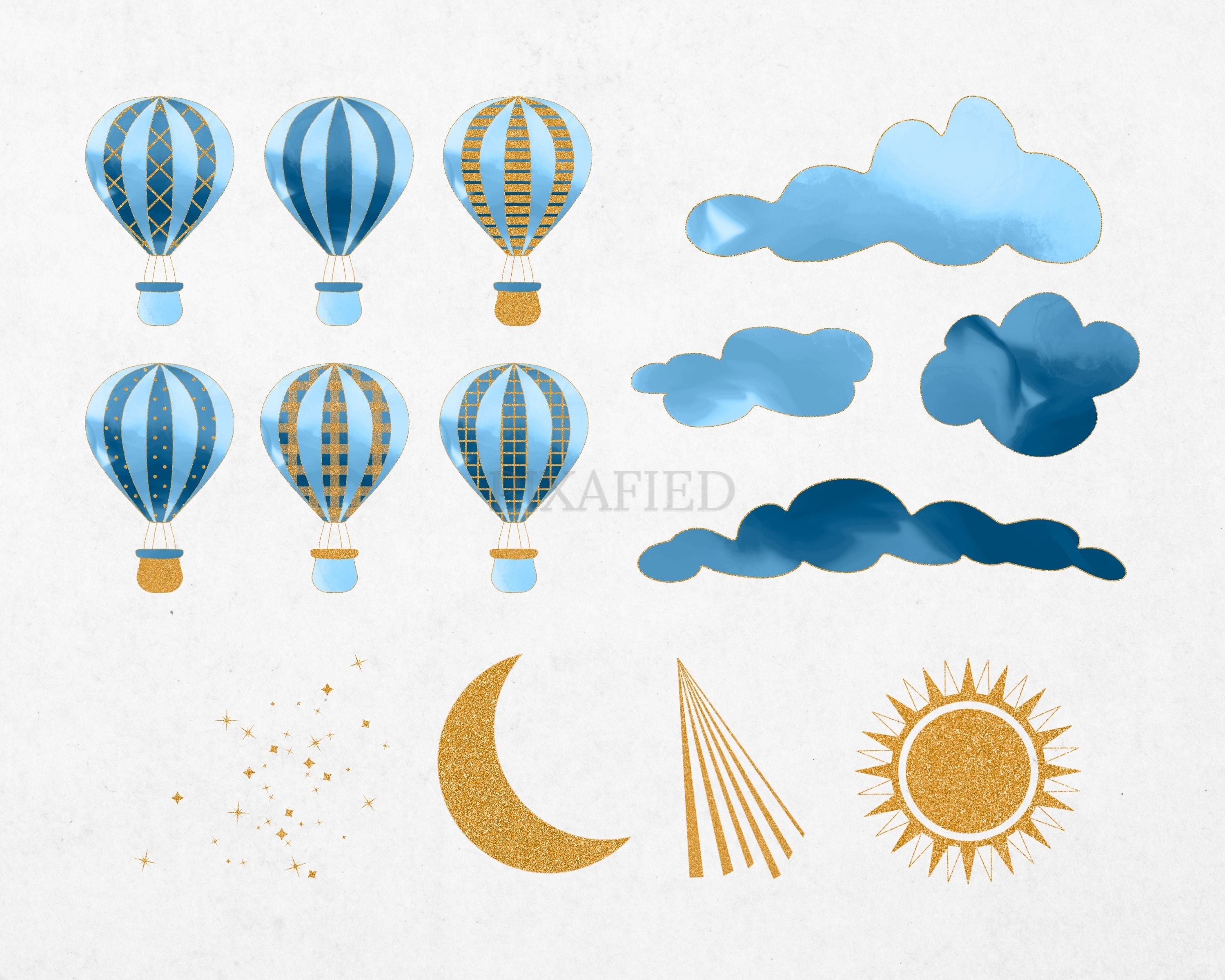 Hot Air Balloon Clip Art Blue Watercolor Hot Air Balloons - Etsy Canada