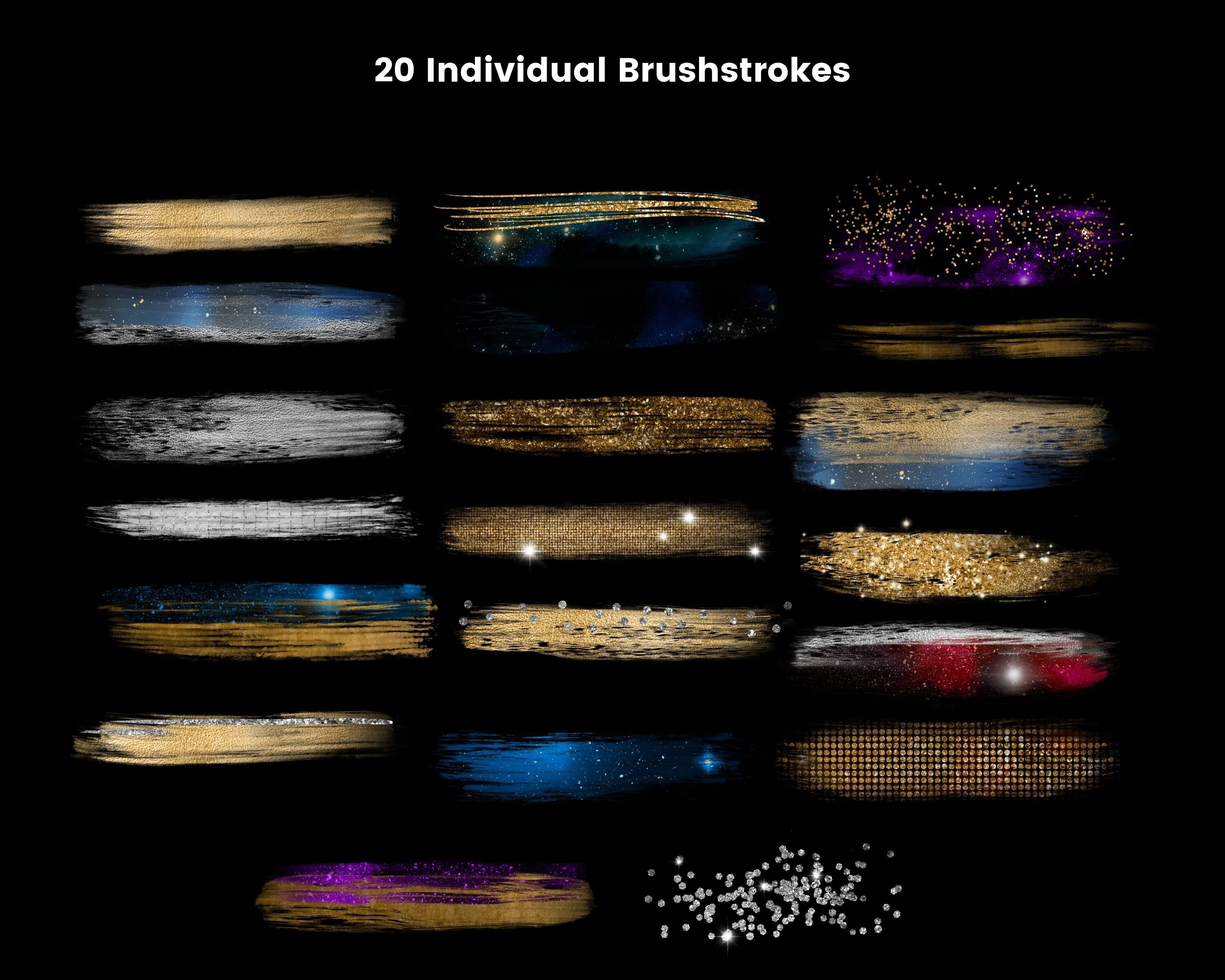 Glitter and Galaxy Brushstrokes Clipart, Silver and Gold Foil ...