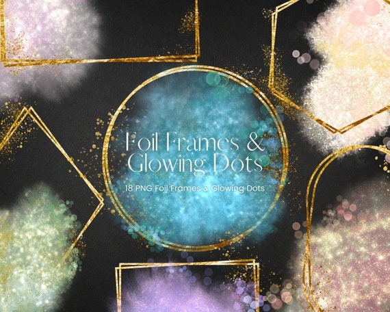 Gold Frames and Glowing Dots Clipart Square Circle Gold Frame | Etsy