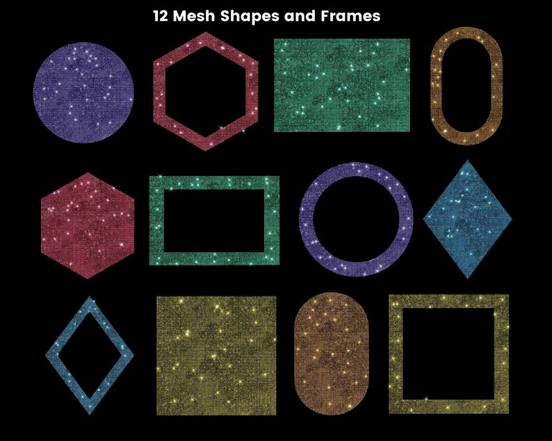 Rainbow Mesh Shapes Clipart, Sparkling Mesh Shapes, Circle, Square ...