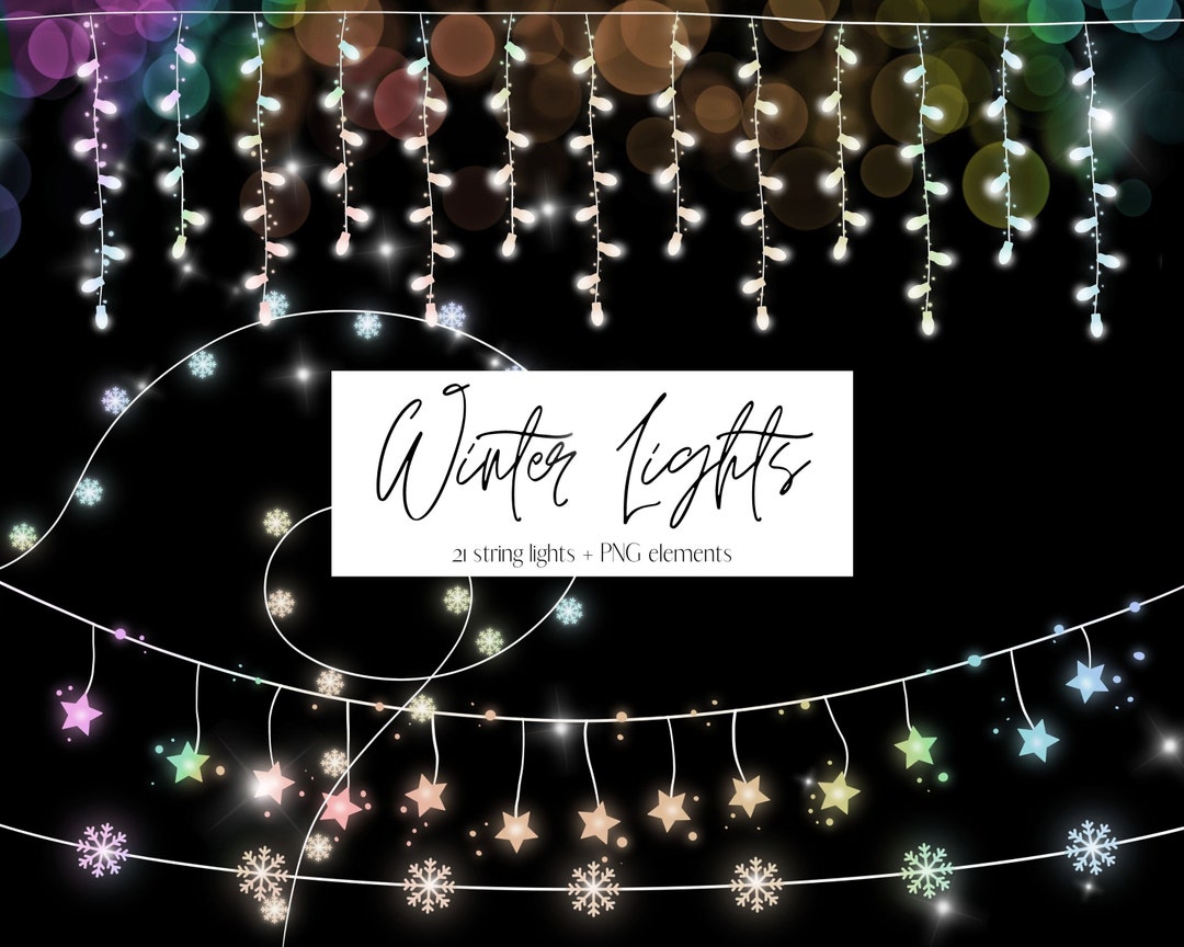 Rainbow Winter String Lights Clipart, Glow Fairy Light Clip Art ...