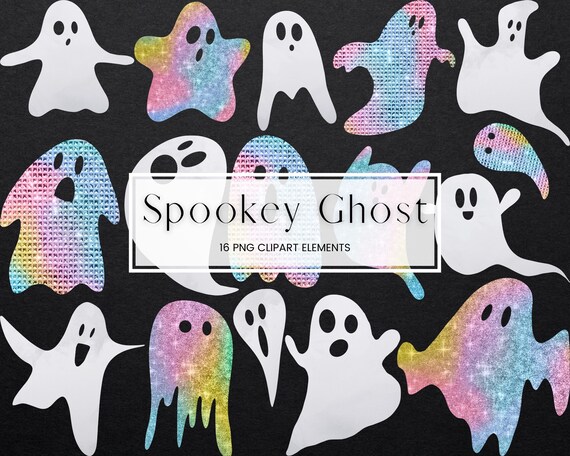 White and Rainbow Spooky Ghost Clipart Rainbow Glitter Ghost - Etsy