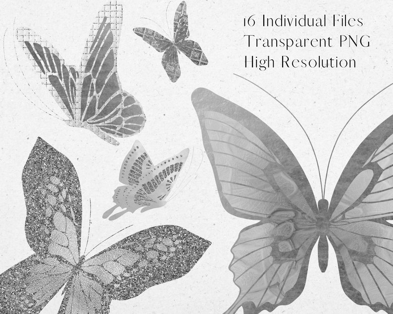 Silver Butterfly Clipart, Foil and Glitter Butterflies, PNG Butterfly ...