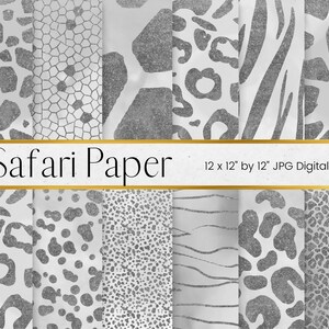 Silver Safari Animal Print Digital Paper, Leopard Print Pattern ...