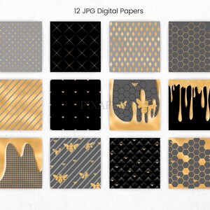 Bee Digital Paper, Black Bee Printable Digital Scrapbooking, Gold ...