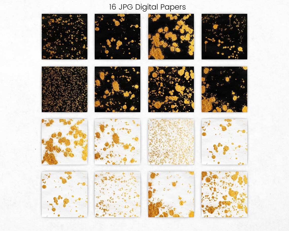 Gold Ink Dots digital Paper Pattern Black and White Ink | Etsy