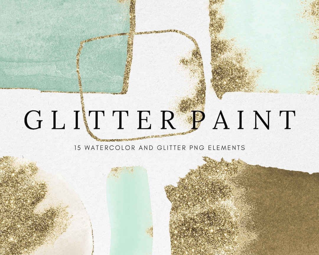 Green Paint and Gold Glitter Brush Strokes, Mint Paint Clip Art ...