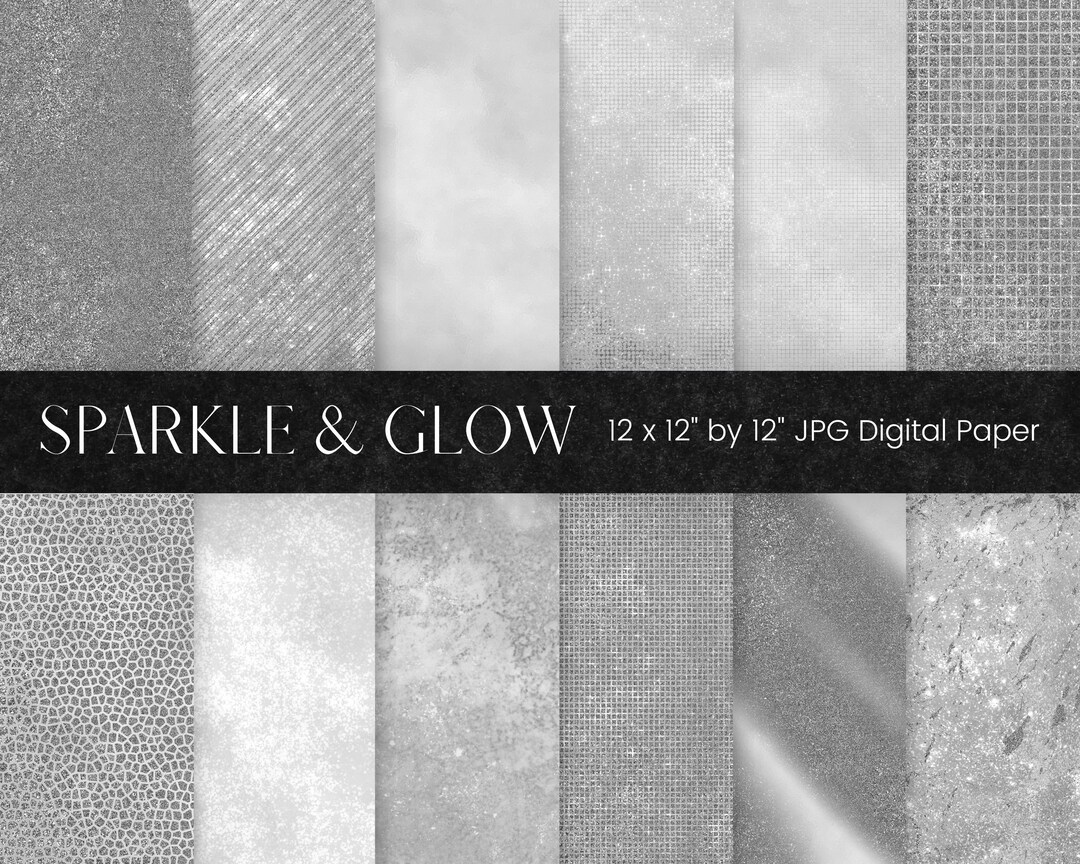 Silver Sparkling Digital Paper Packs, Glitter Pattern, Shimmer Textures ...