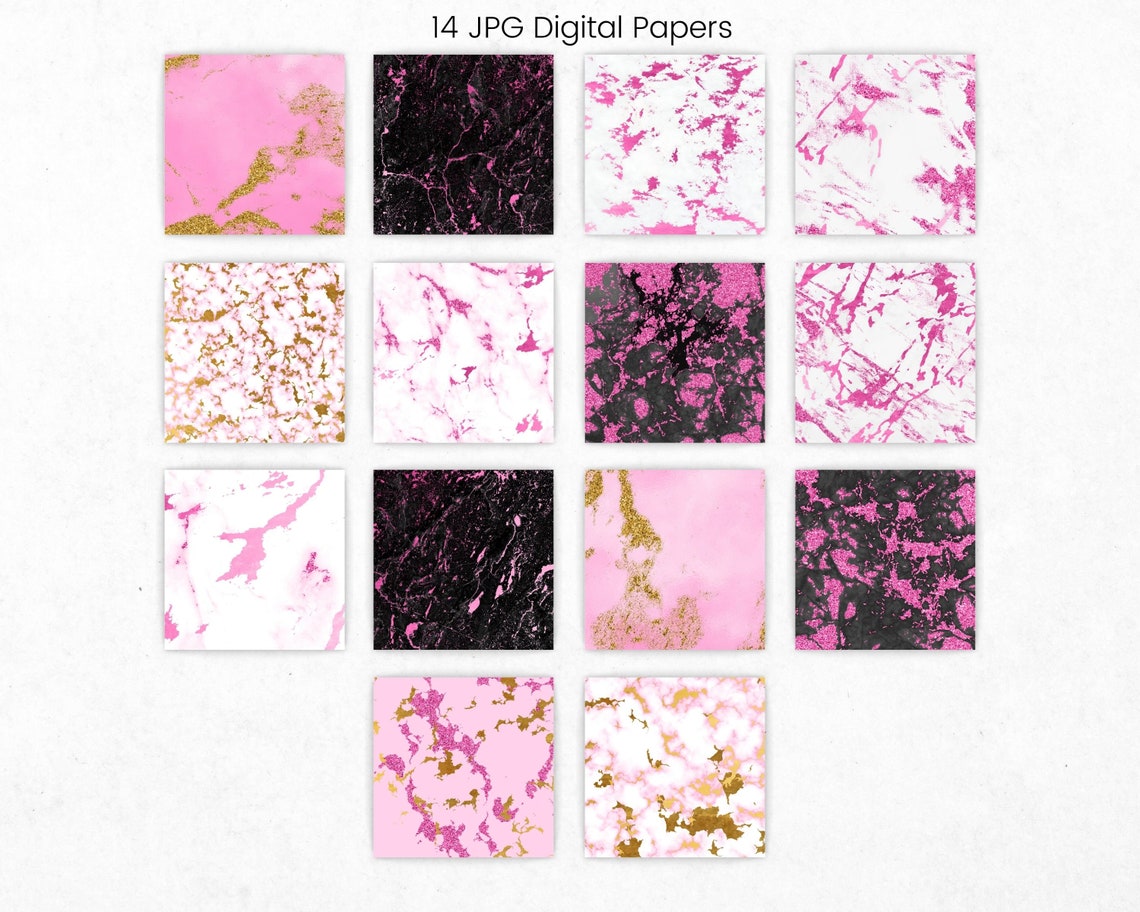 Pink Marble Pattern Digital Paper Pink Glitter Black White | Etsy