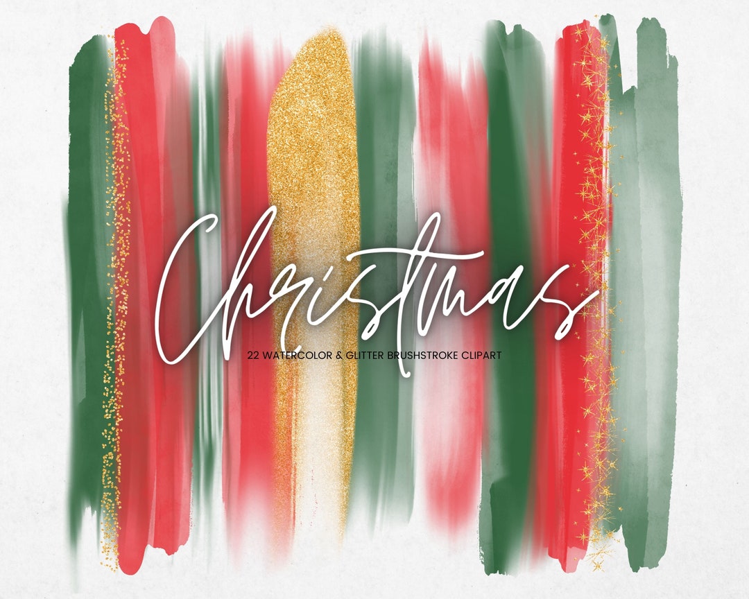 Christmas Watercolor Brush Stroke Clip Art, Red, Green Transparent PNG ...