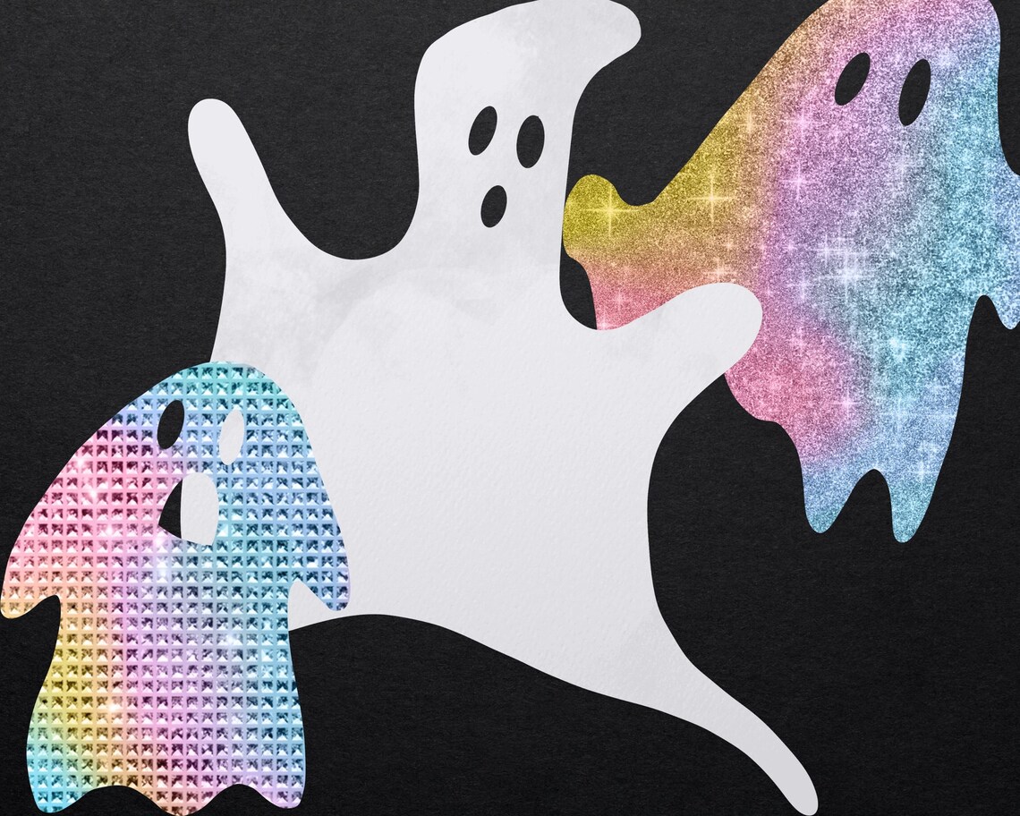 White and Rainbow Spooky Ghost Clipart Rainbow Glitter Ghost - Etsy