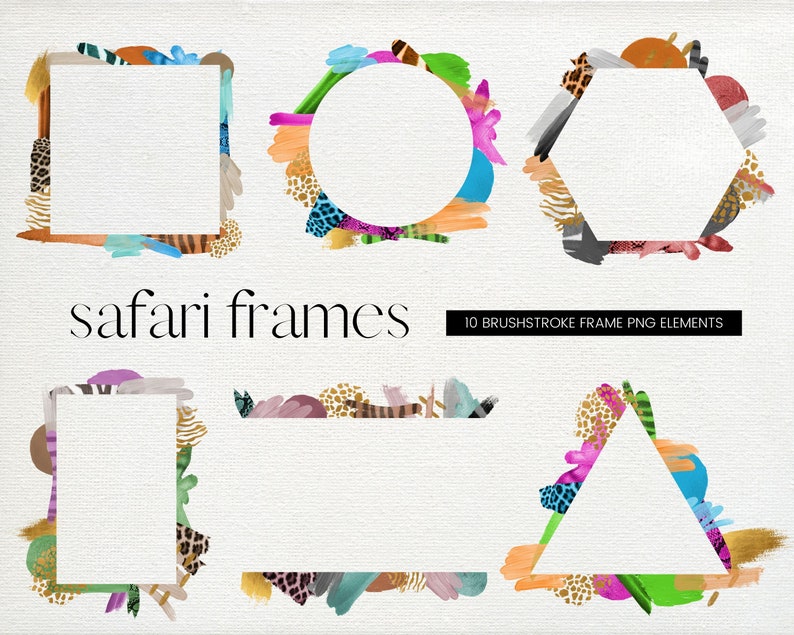 10 Abstract Shapes Safari Frame Clipart, Paint Strokes Animal Print ...