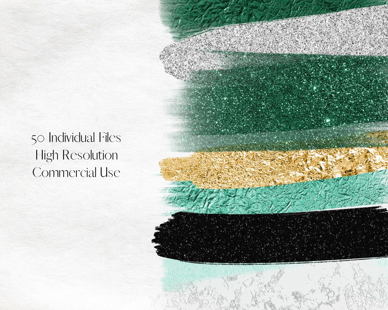 50 Green Metal Glitter Brush Stroke Clipart, Gold Glitter Clip Art PNG ...