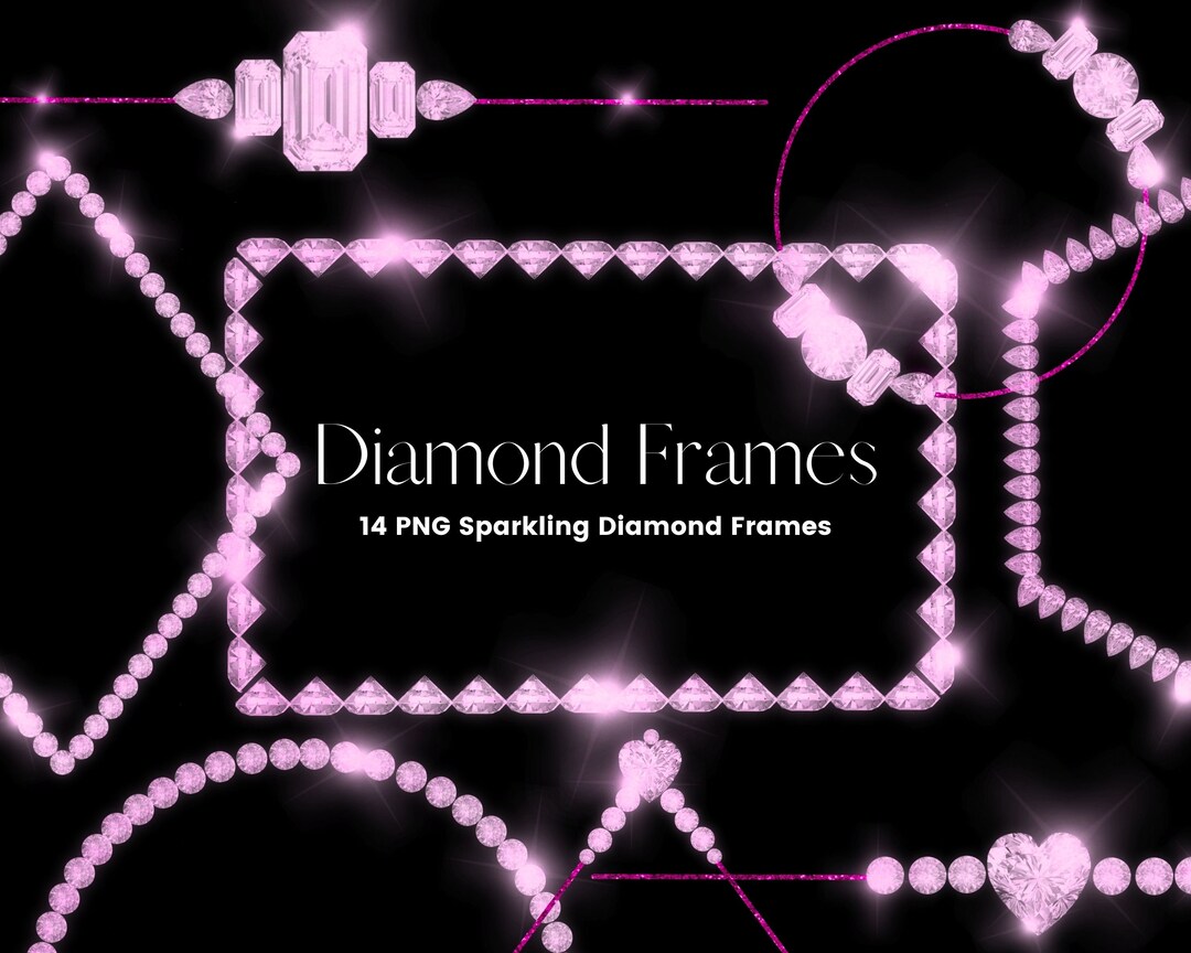 Pink Diamond Frame Clipart, Pink Diamond Borders Overlay, Glitter Gems ...