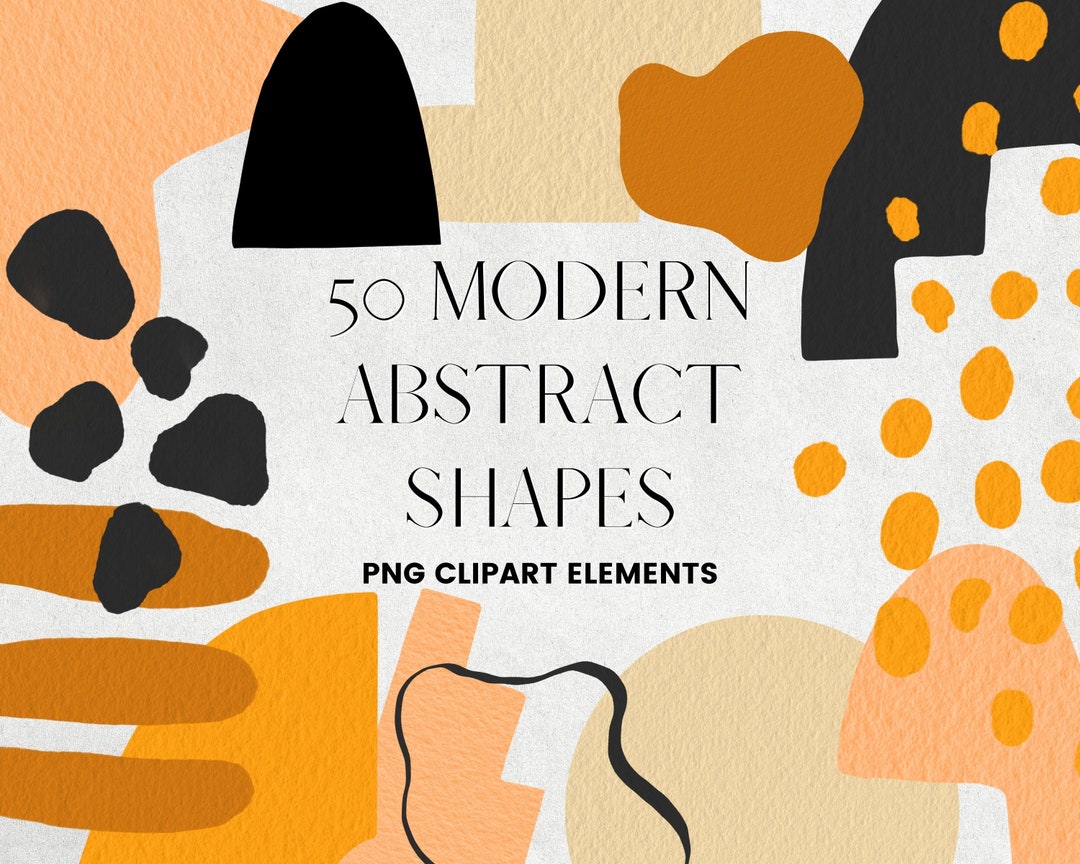 50 Abstract Shape Clip Art, Modern Orange and Black Brushstroke Shapes ...