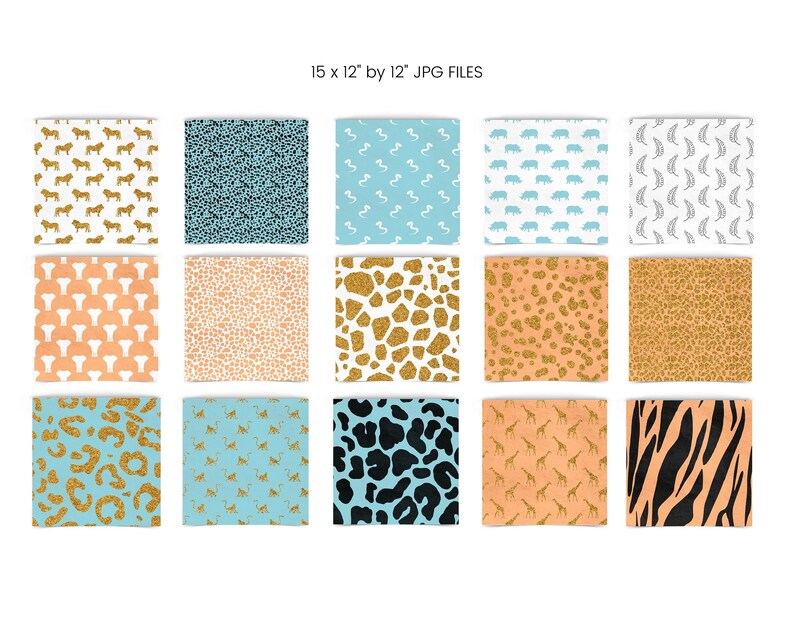 15 Gold Glitter Orange and Blue Safari Digital Paper Animal | Etsy