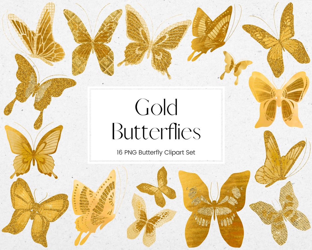 Gold Butterfly Clipart, Foil and Glitter Butterflies, PNG Butterfly ...