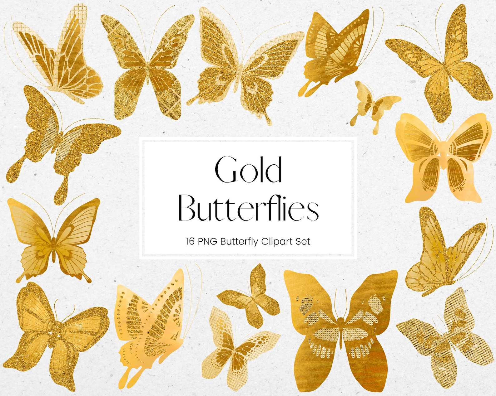 Gold Butterfly Clipart Foil and Glitter Butterflies PNG | Etsy