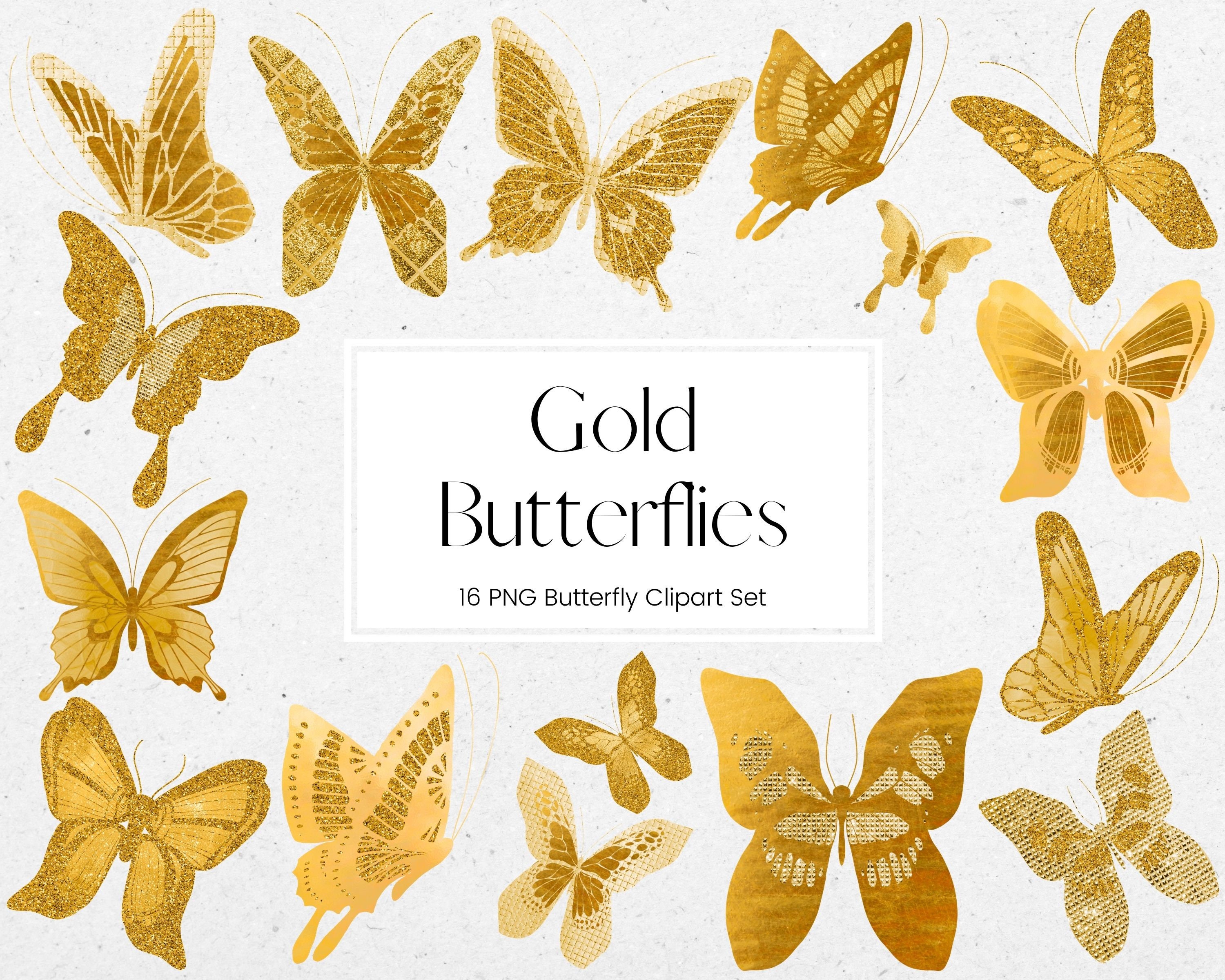 Gold Butterfly Clipart Foil and Glitter Butterflies PNG - Etsy UK