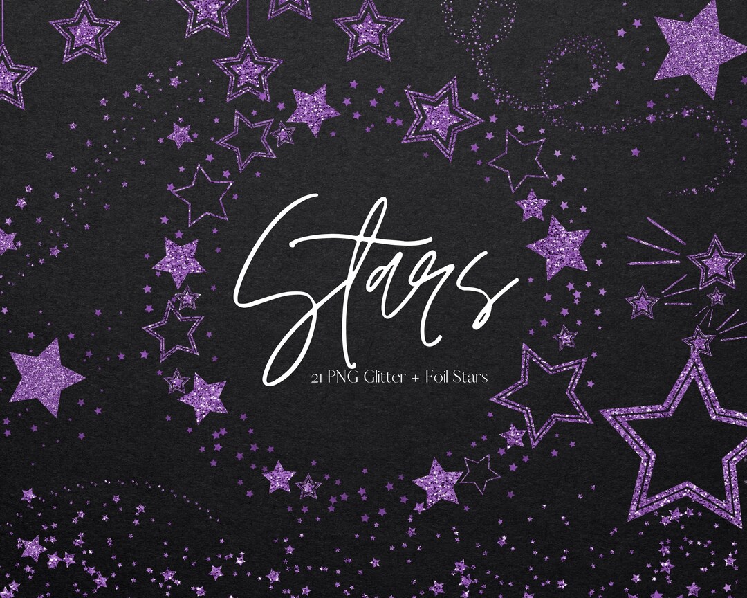 21 Purple Glitter Stars Clipart Set, Purple Glitter Star Frames and ...