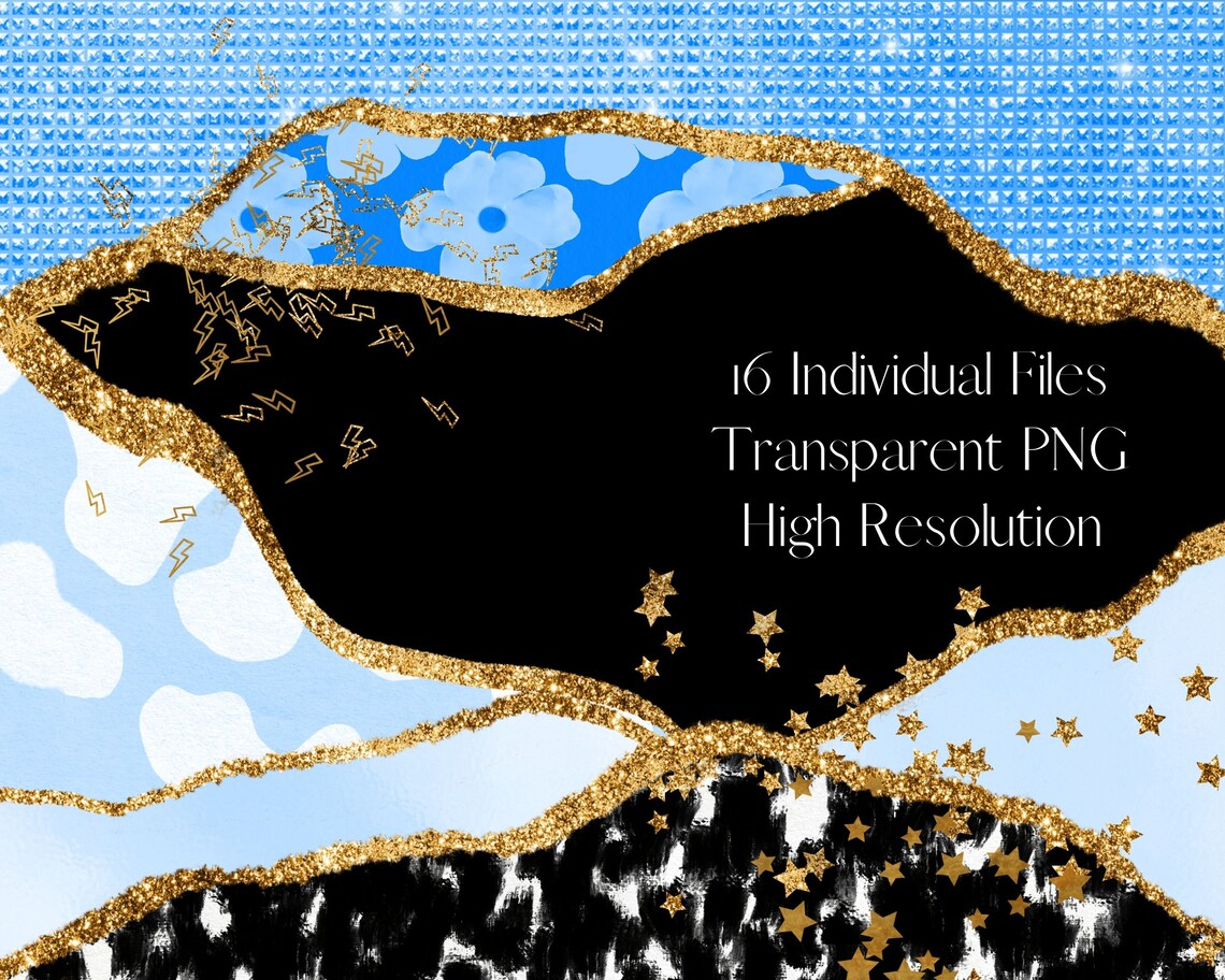 Eclectic Border Clipart, Blue Border Overlays, Transparent PNG Marble ...