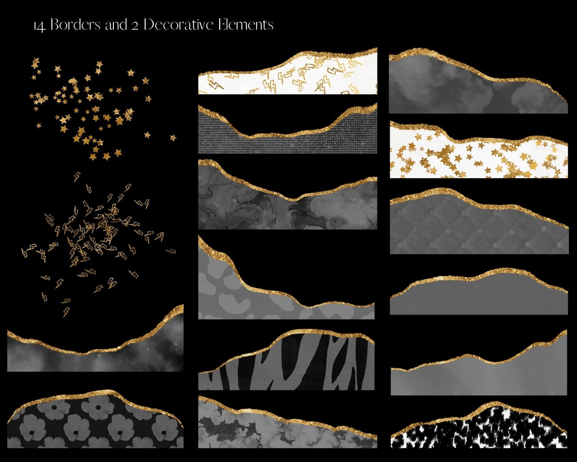 Eclectic Border Clipart, Black Border Overlays, Transparent PNG Marble ...