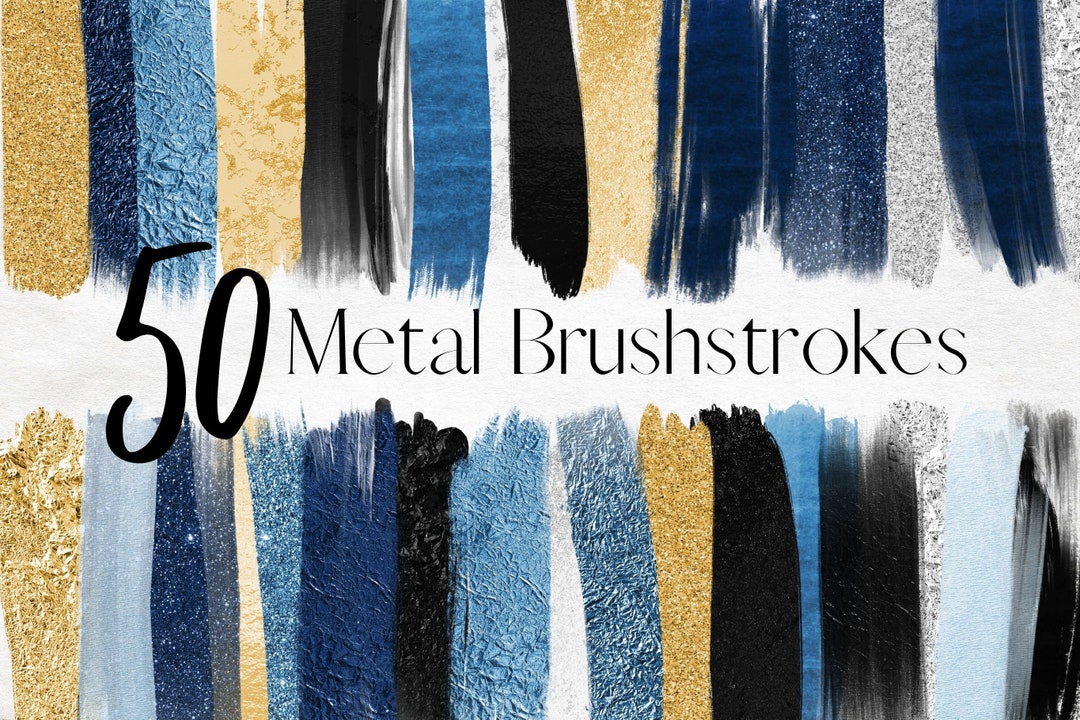 50 Blue Metal Glitter Brush Stroke Clipart, Gold Glitter Clip Art PNG ...
