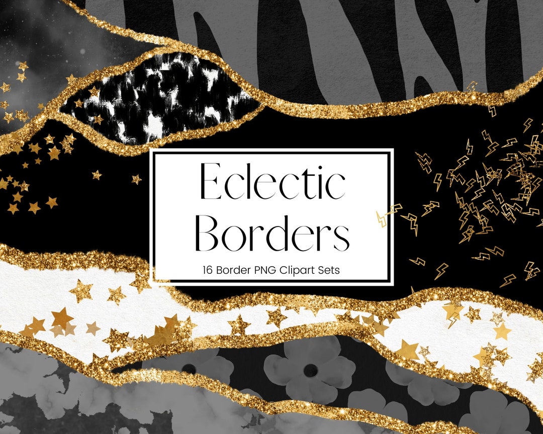 Eclectic Border Clipart, Black Border Overlays, Transparent PNG Marble ...