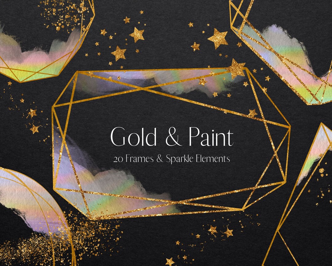 Gold Glitter and Watercolour Frame Clipart, Rainbow Frame, PNG Pastel ...