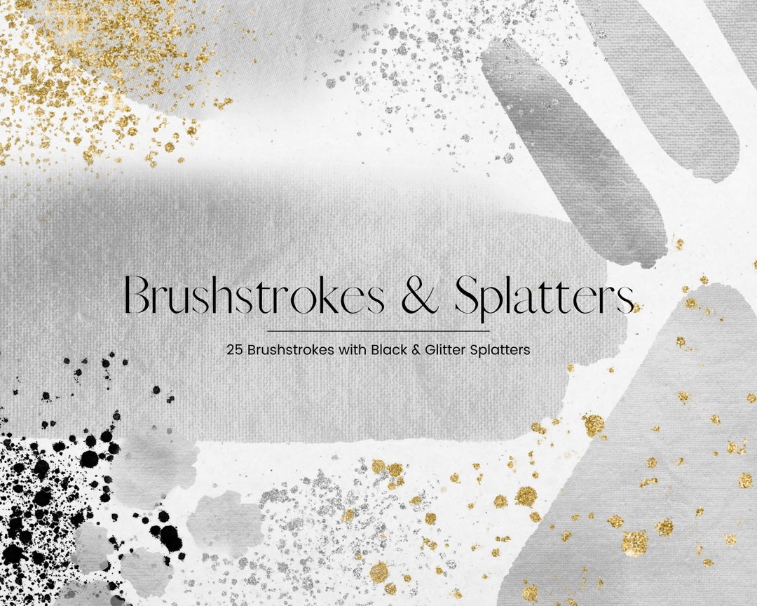 Grey Watercolor Brush Stroke Clip Art, PNG Gold Glitter Splatter ...