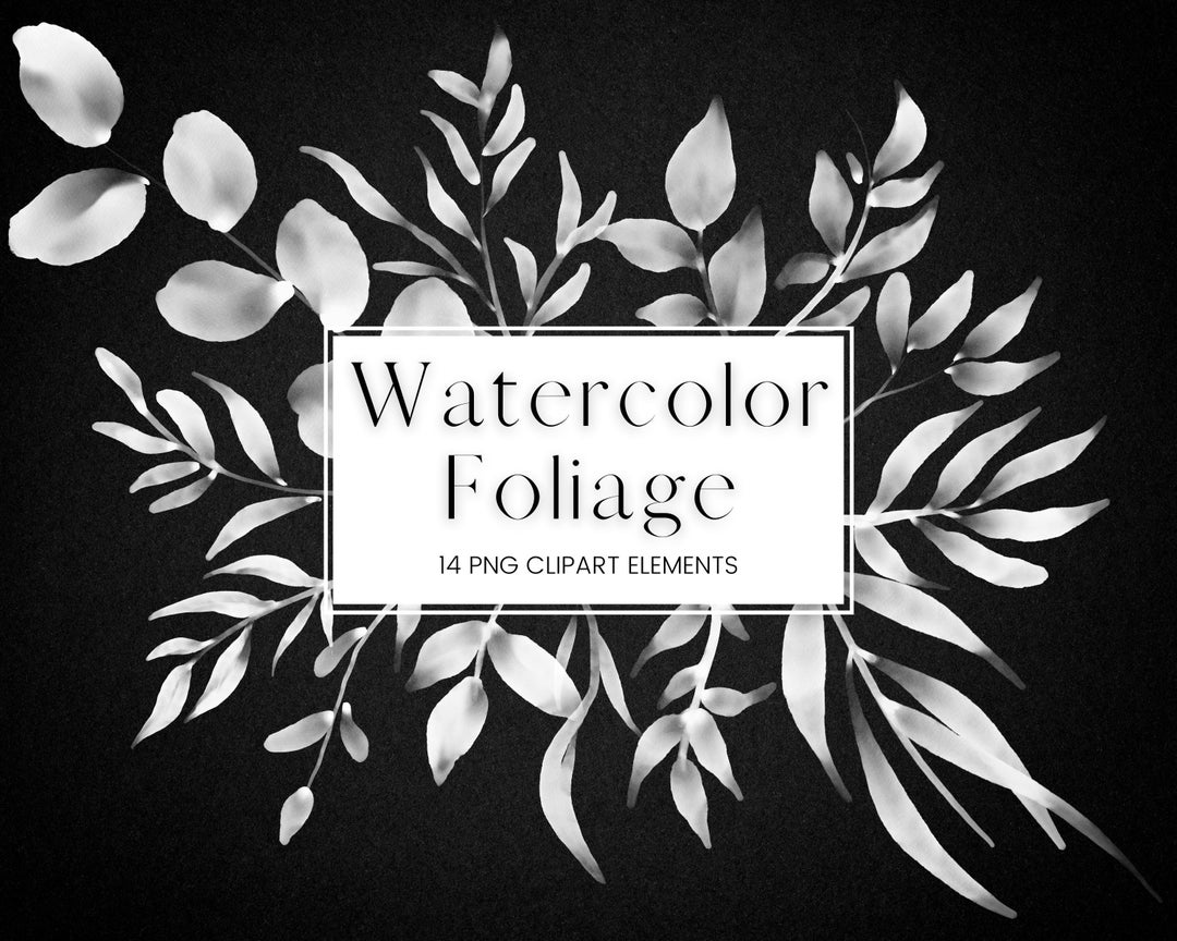 White Watercolor Foliage Clip Art, Transparent Digital Leaf Clipart ...