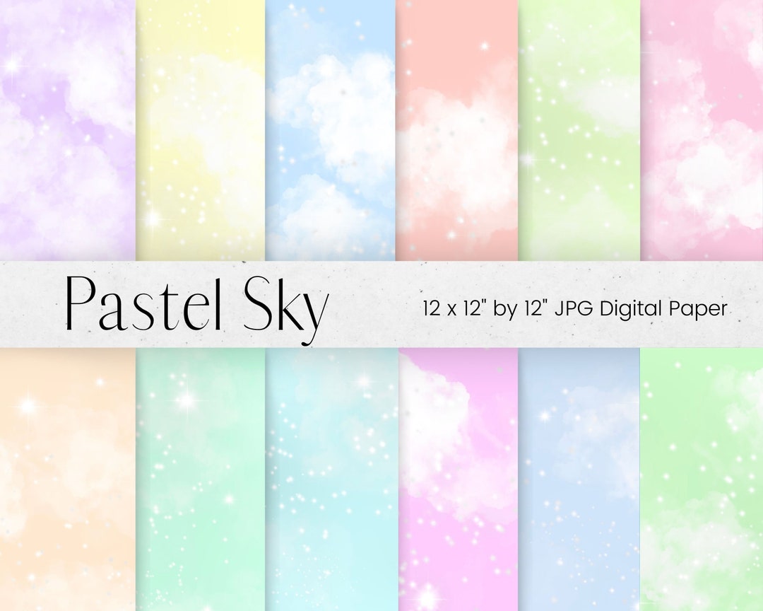 Pastel Clouds Digital Paper Pattern, Sparkling Stars Texture Scrapbook ...