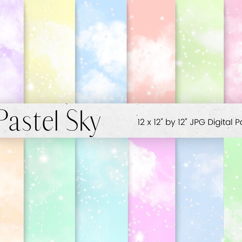 Rainbow Clouds Digital Paper Pattern Sparkling Gold Stars - Etsy