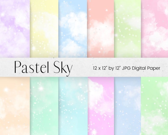 Pastel Clouds Digital Paper Pattern Sparkling Stars Texture | Etsy