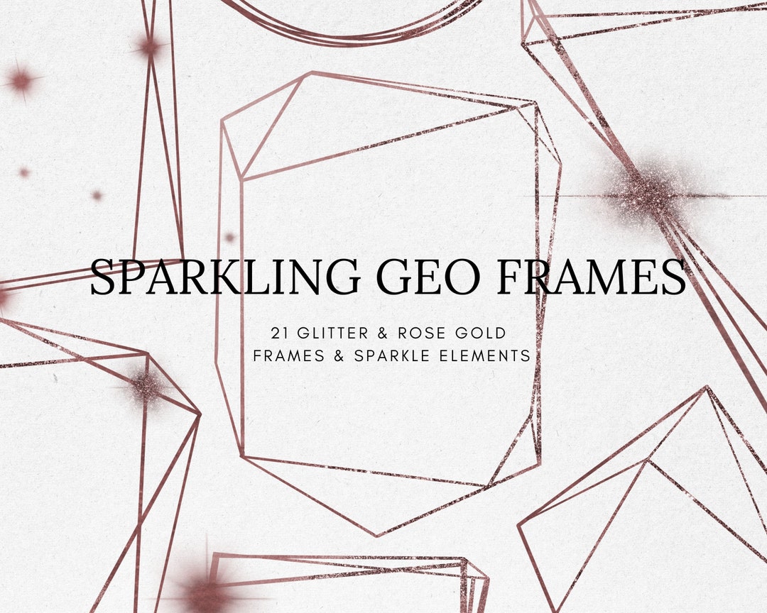 Rose Gold and Glitter Geo Frame Clipart, Glitter and Metal Foil Stars ...