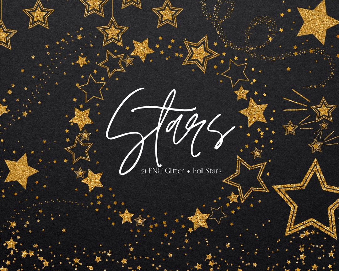 21 Gold Glitter Stars Clipart Set, Gold Glitter Star Frames and Borders ...