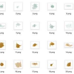 20 Mint and Gold Foil Watercolor Splashes Clipart, Green Watercolour ...