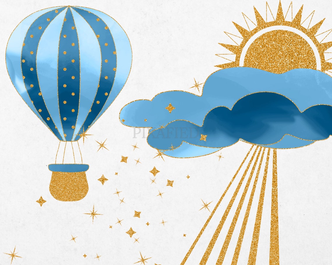 Hot Air Balloon Clip Art Blue Watercolor Hot Air Balloons | Etsy Canada