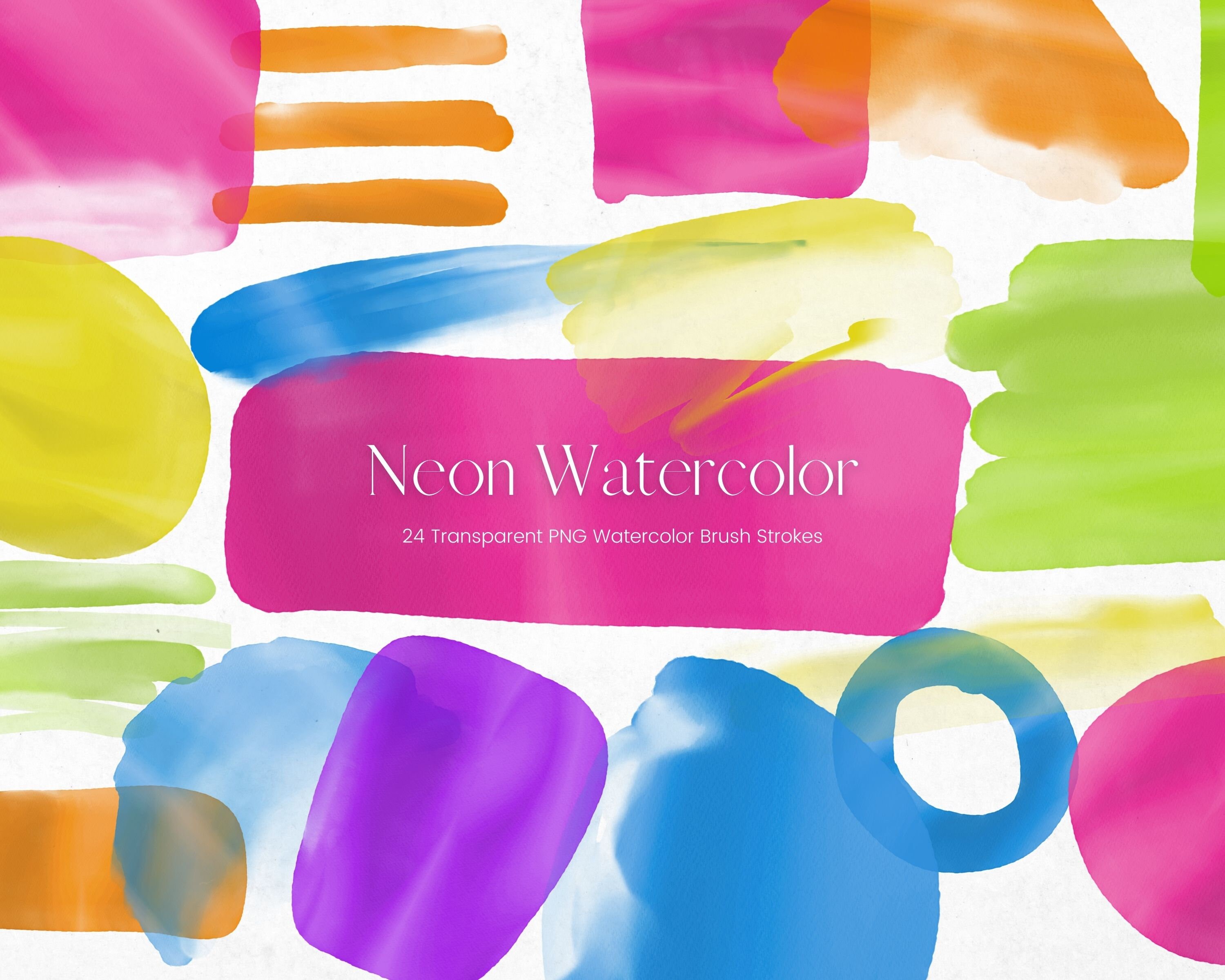 Digital Paint Clipart Neon Watercolour Brush Stroke Clipart Blue Pink ...