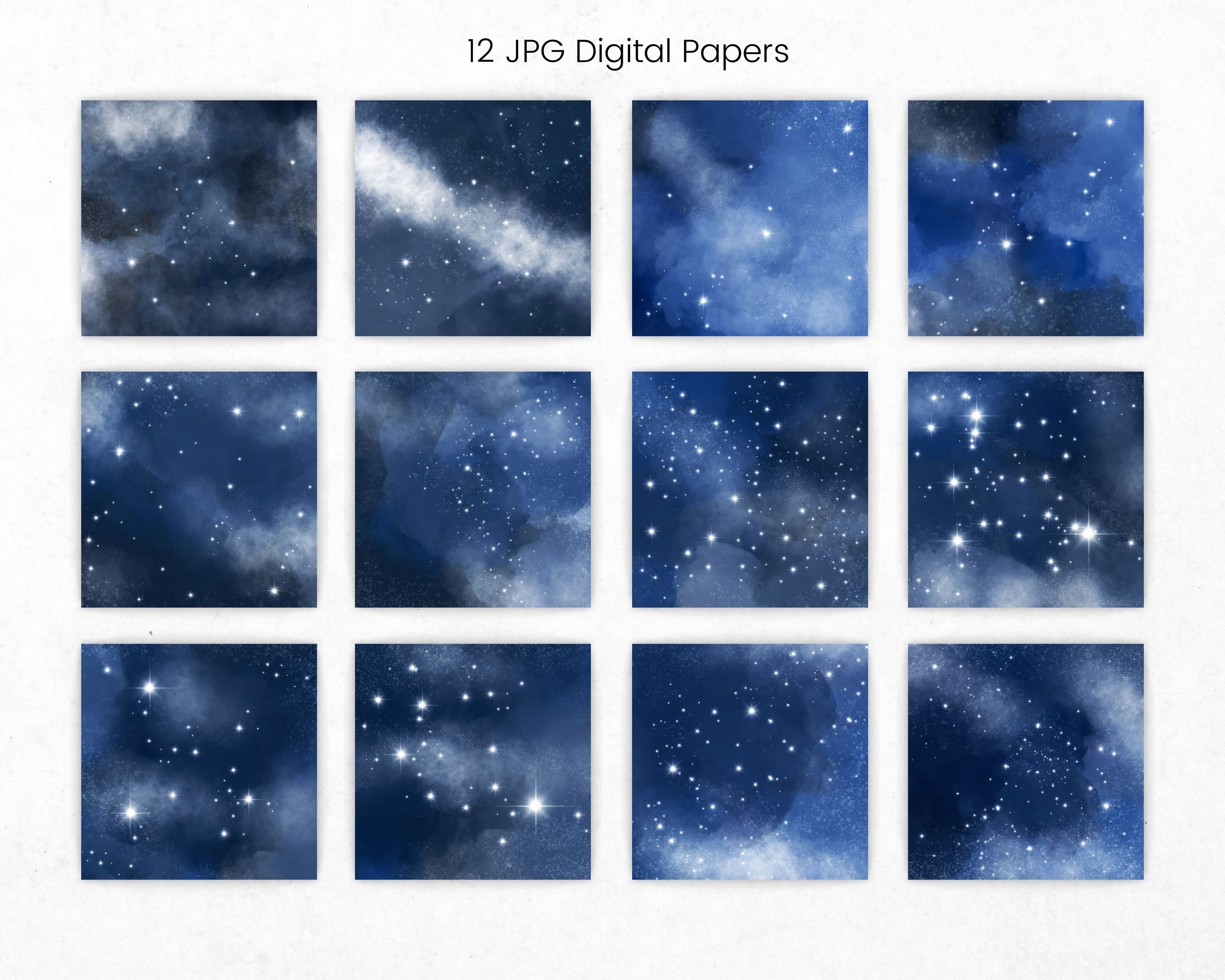 Starry Night Digital Paper Blue Watercolour Texture Night - Etsy