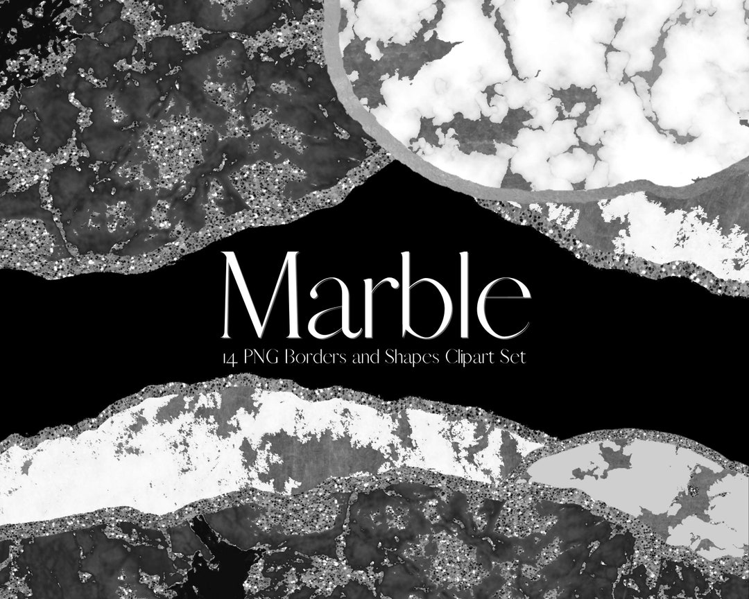 Silver Marble Clipart, Glitter and Foil Marble Border Clip Art, PNG ...